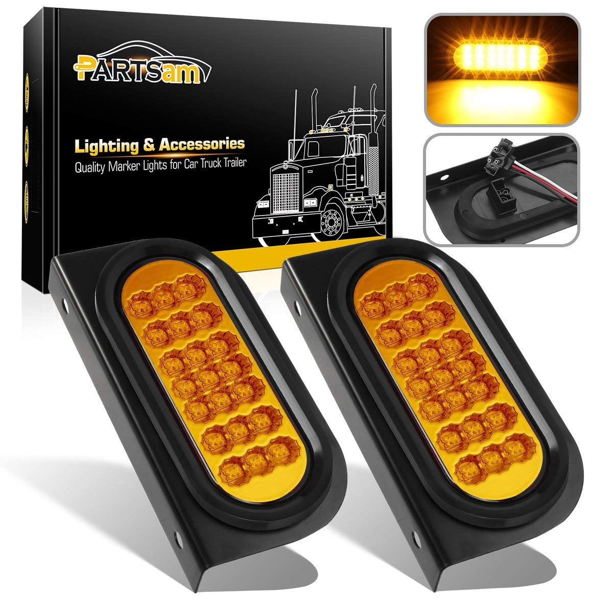 Partsam 2 Pcs AJH3 AMBER Oval 6-1/2" Sealed LED Signal and Parking ...