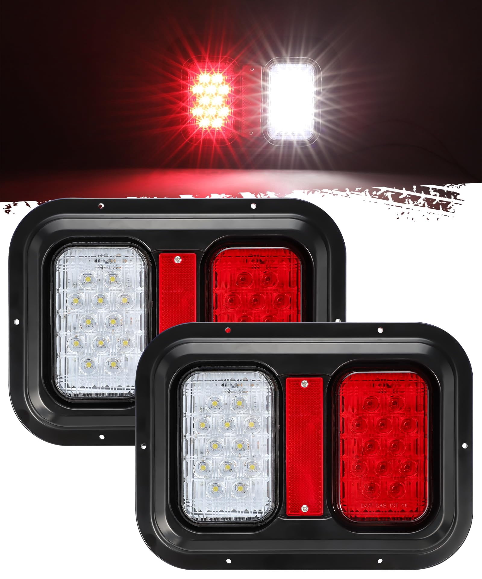 Partsam 2 Rectangle Double SSF20 Led Trailer Tail 24 LEDs Dual Stop ...