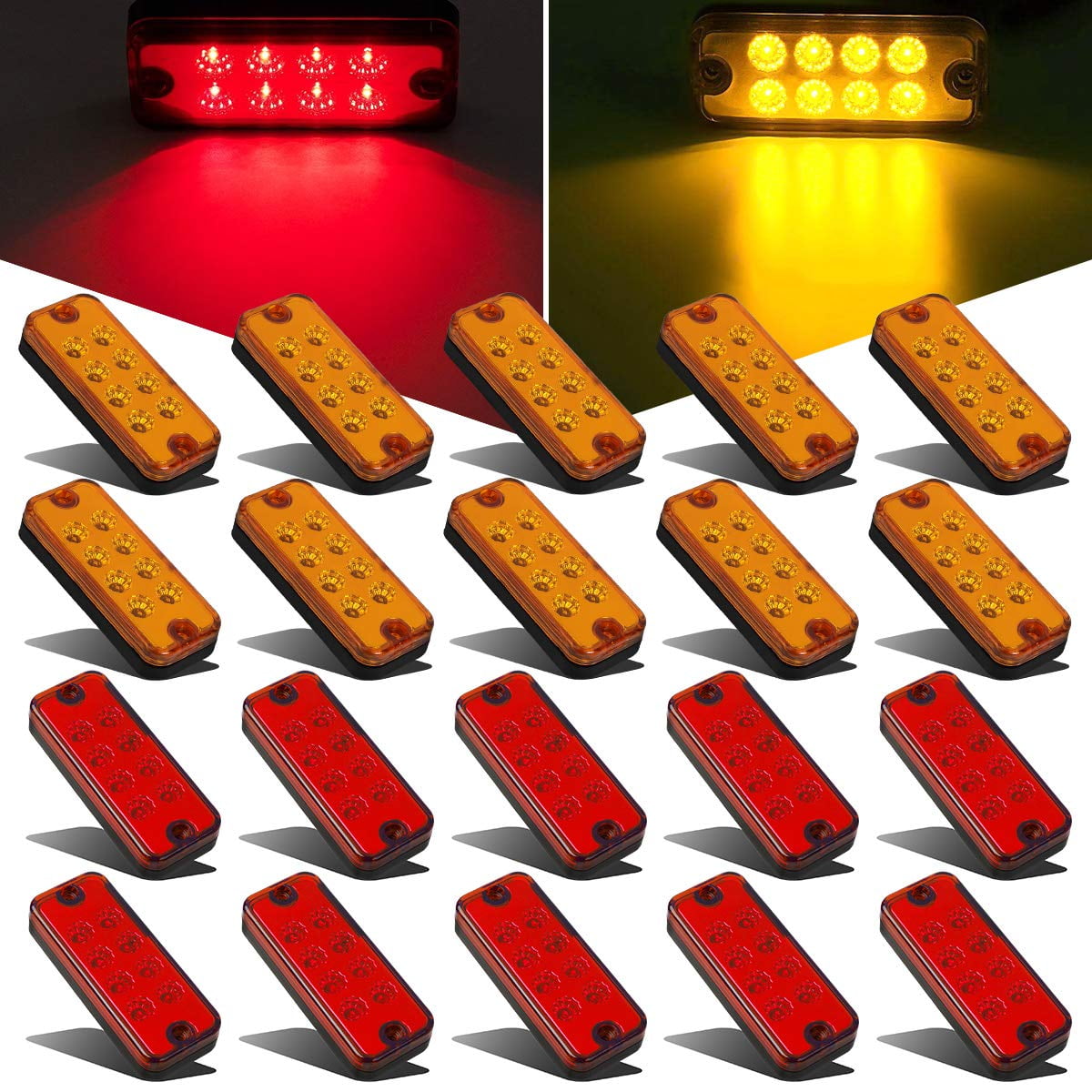 Partsam 20Pcs 4 inch MSF2 8LED Rectangular Side Marker Clearance Lights ...