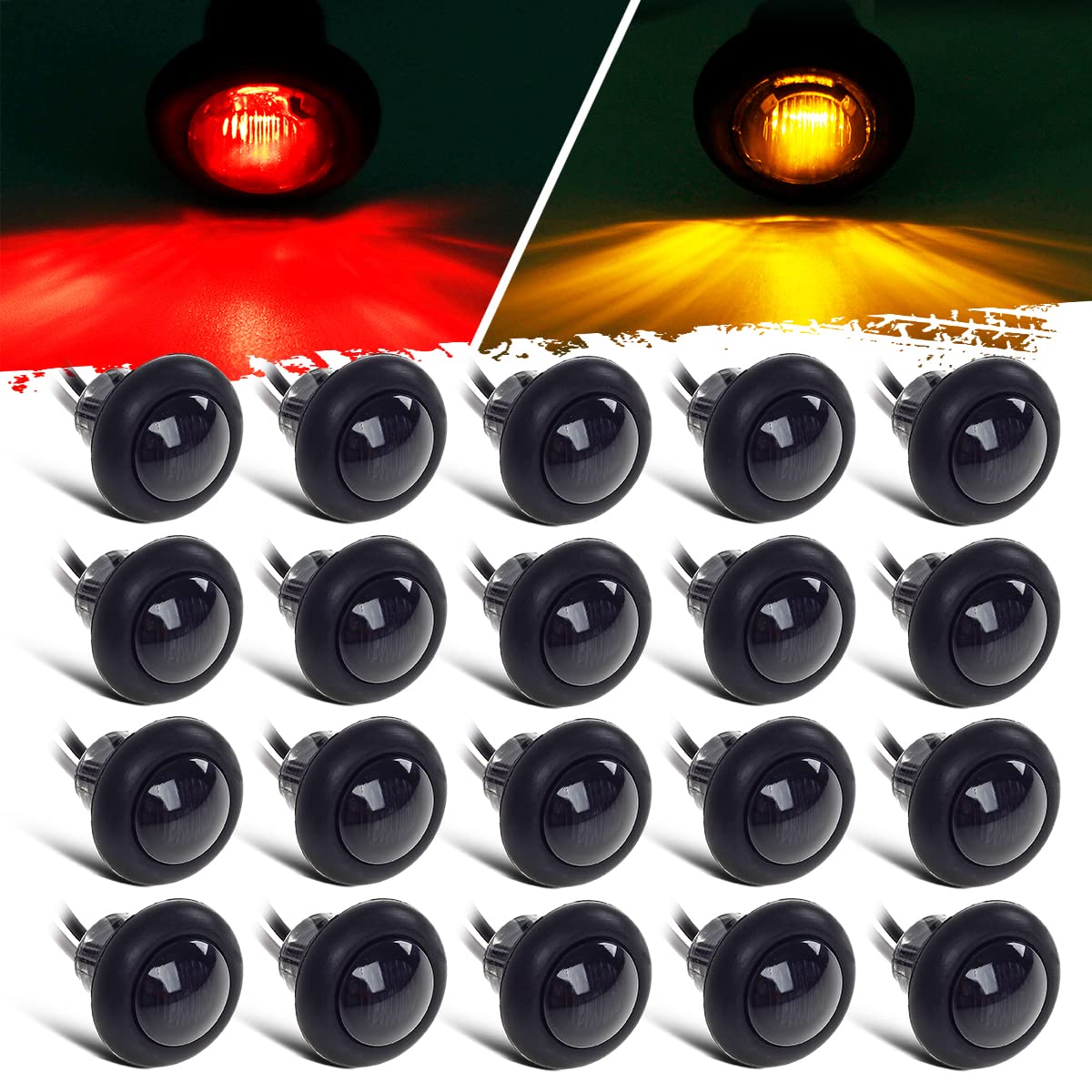 Partsam 20x 3/4" Round STF9 Amber/Red Led Marker Light Clearance Lights ...