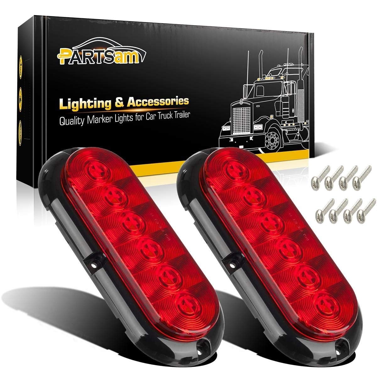 Partsam 2PCS Trailer Truck Boat Bus Red LED 6" Inch Oval Stop Turn Tail ...
