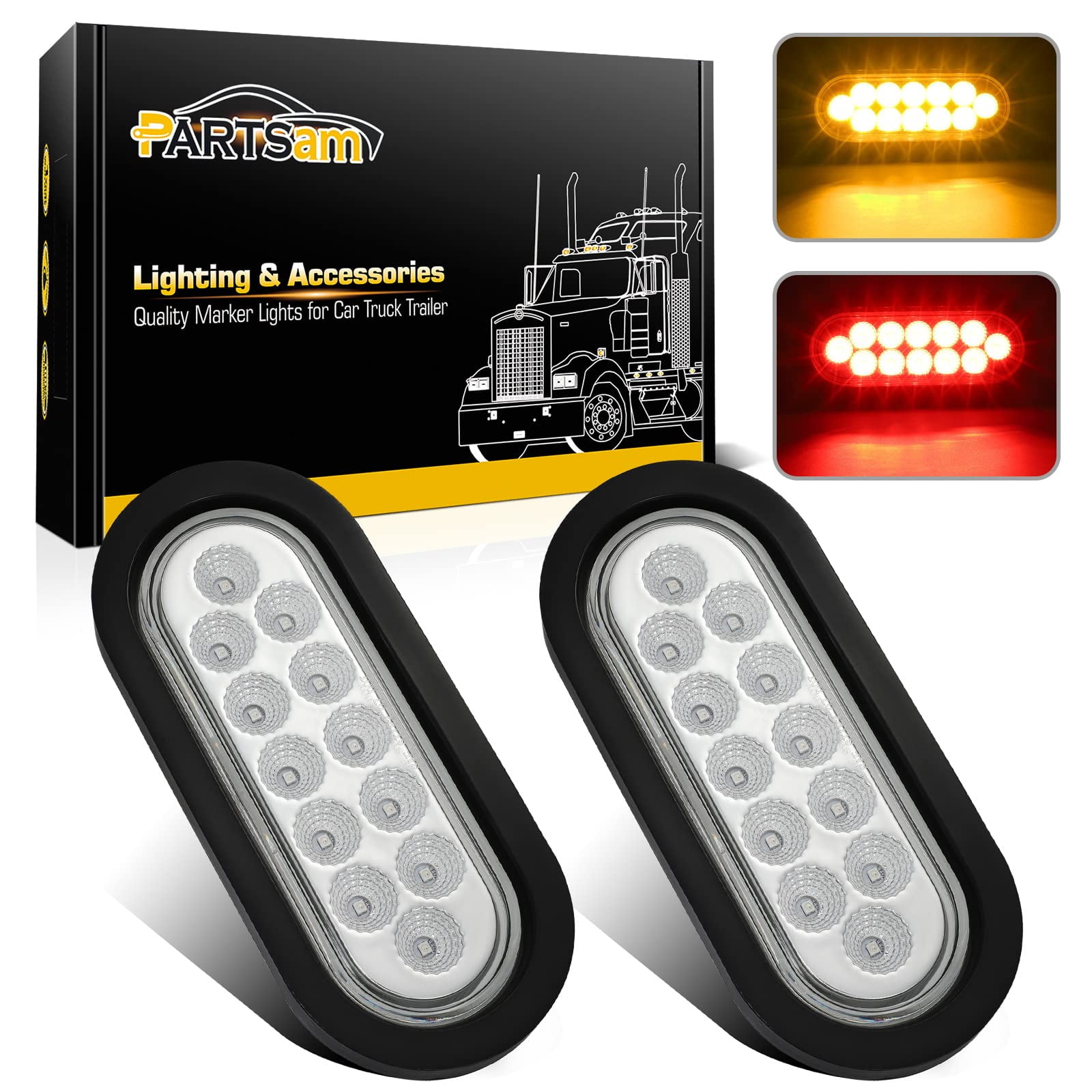Partsam 2Pcs 6.7 Inch SSF20 Oval Red Stop Lights to Amber Strobe Lights ...