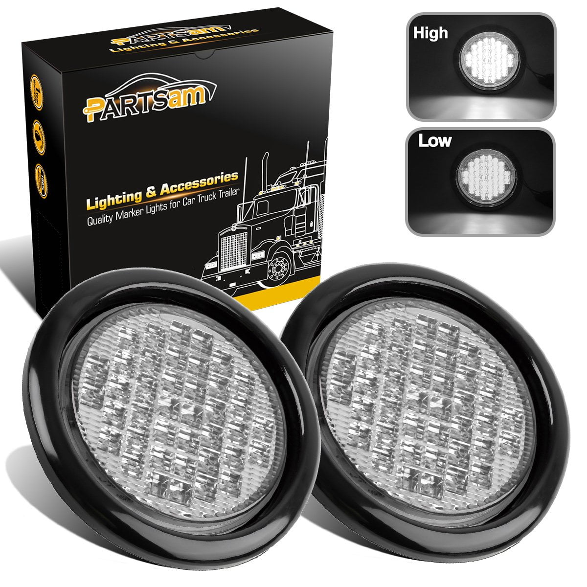 Partsam 2pcs 4" Round LED Trailer Tail Lights - 40 White LED Reverse ...