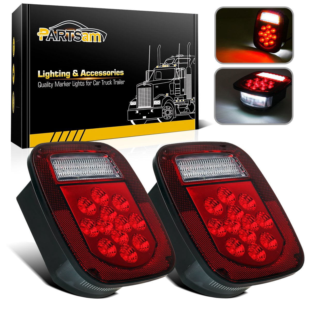 Partsam 2x Red/White 39 RRF12 LED Stop Turn Tail Stud Lights ...