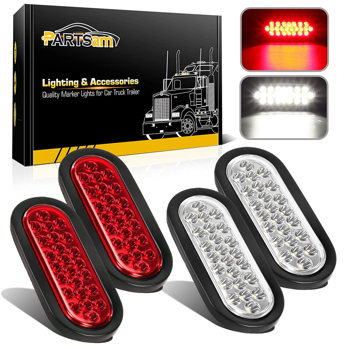 Partsam 2xRed + 2xWhite IFF17 6" 24 LED Oval Tail Lights Brake Backup ...