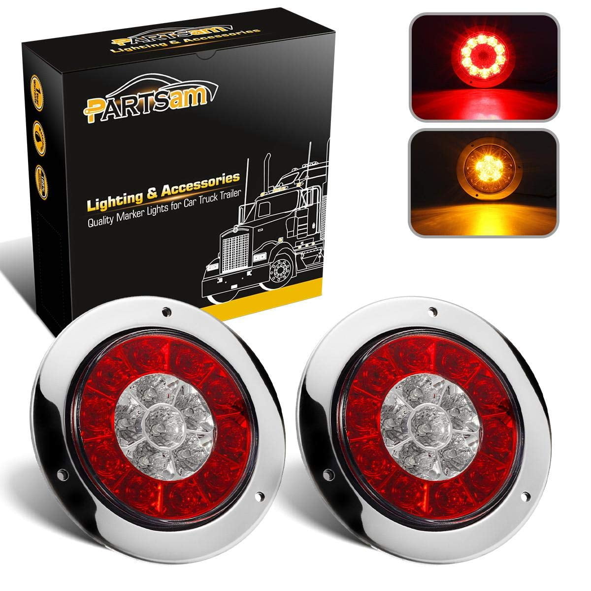 Partsam 4" Inch Round OIF8 Truck Trailer Led Tail Lights Taillights ...