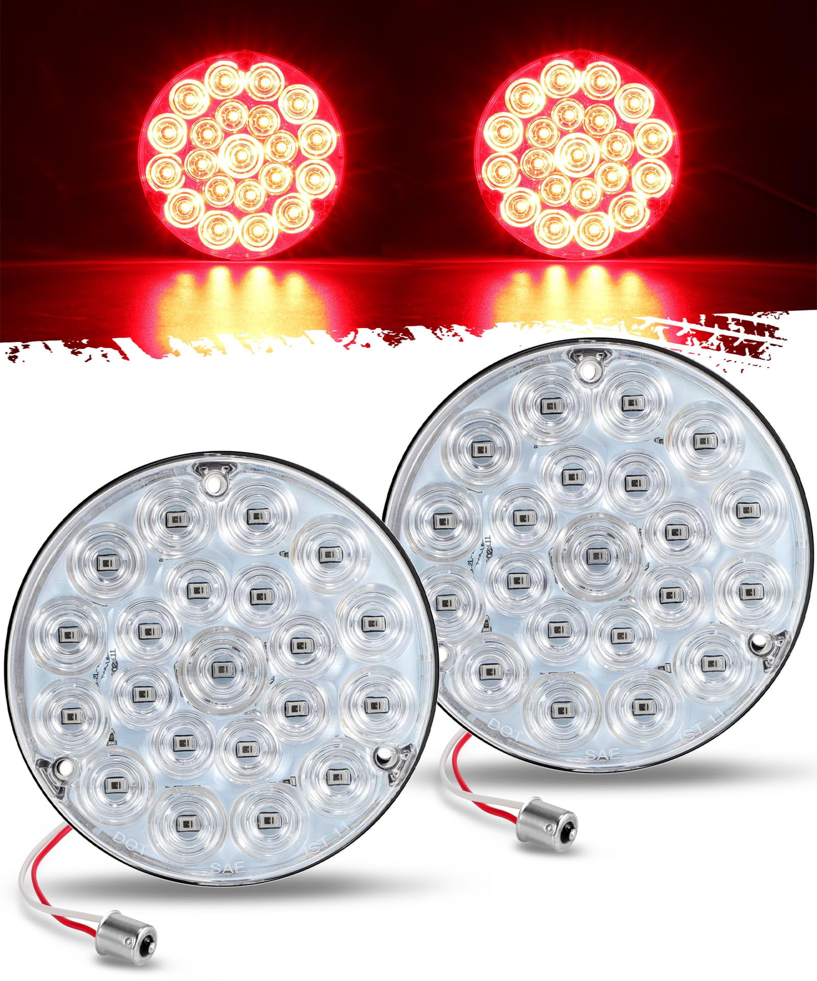 Partsam 4 inch Round Tail Light 21-2835 LEDs Red Stop Turn Load Lights ...