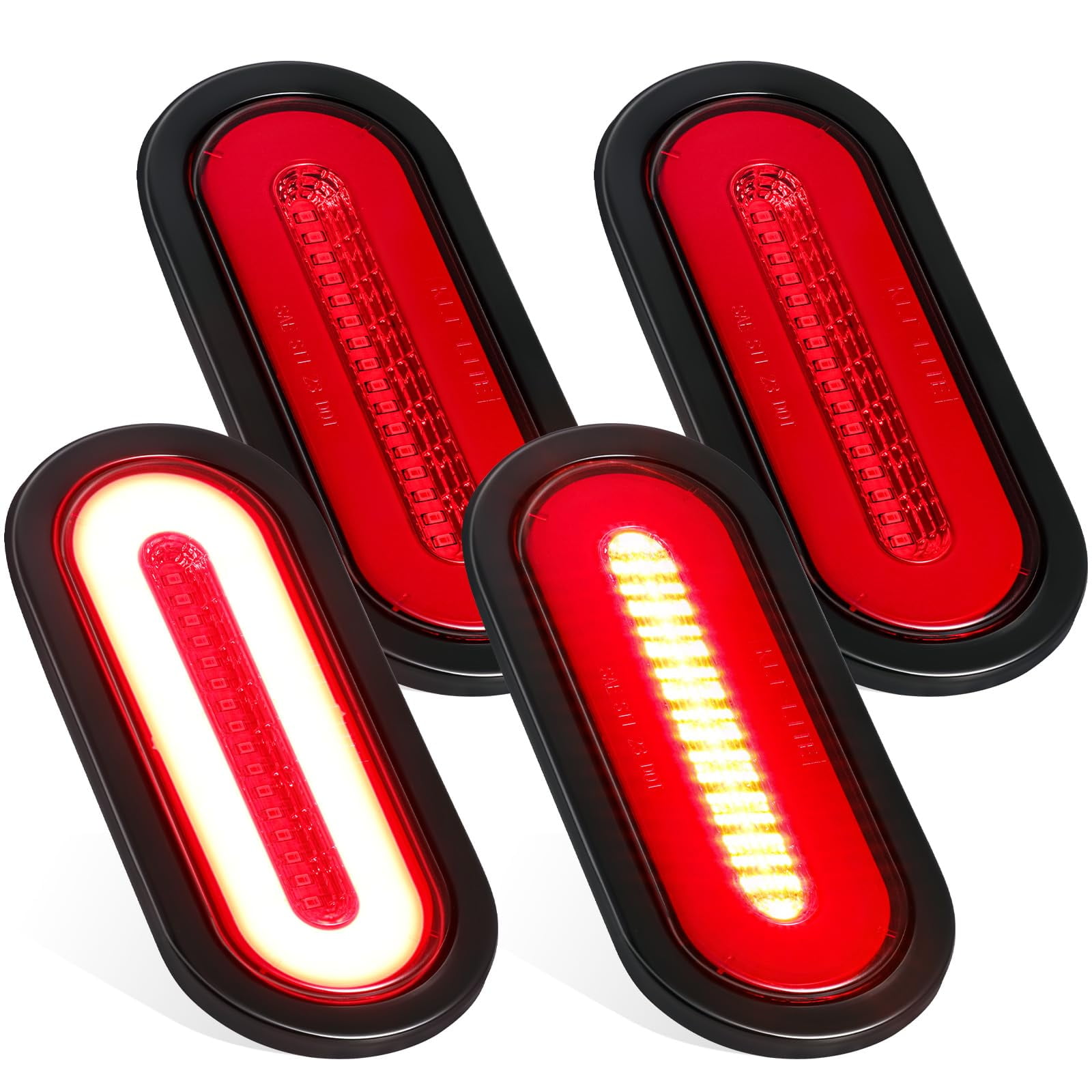 Partsam 4Pcs 6 Inch KEF16 Oval LED Trailer Tail Lights Red Halo Glow ...