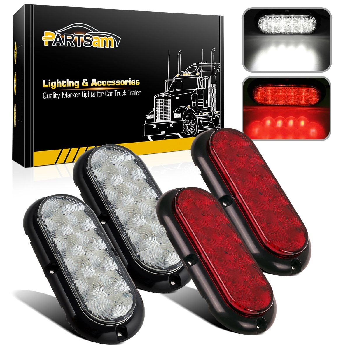 Partsam 4Pcs 6 Inch STF9 Oval Led Trailer Tail Lights Kit 10 LED Flange ...