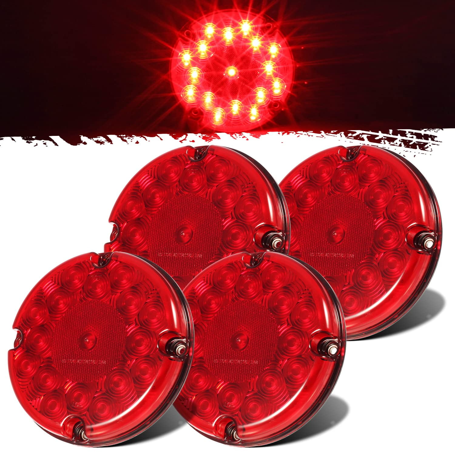 Partsam 4Pcs Red 7" SSF20 Round Bus Stop Brake Tail Lights STT 17 LED ...