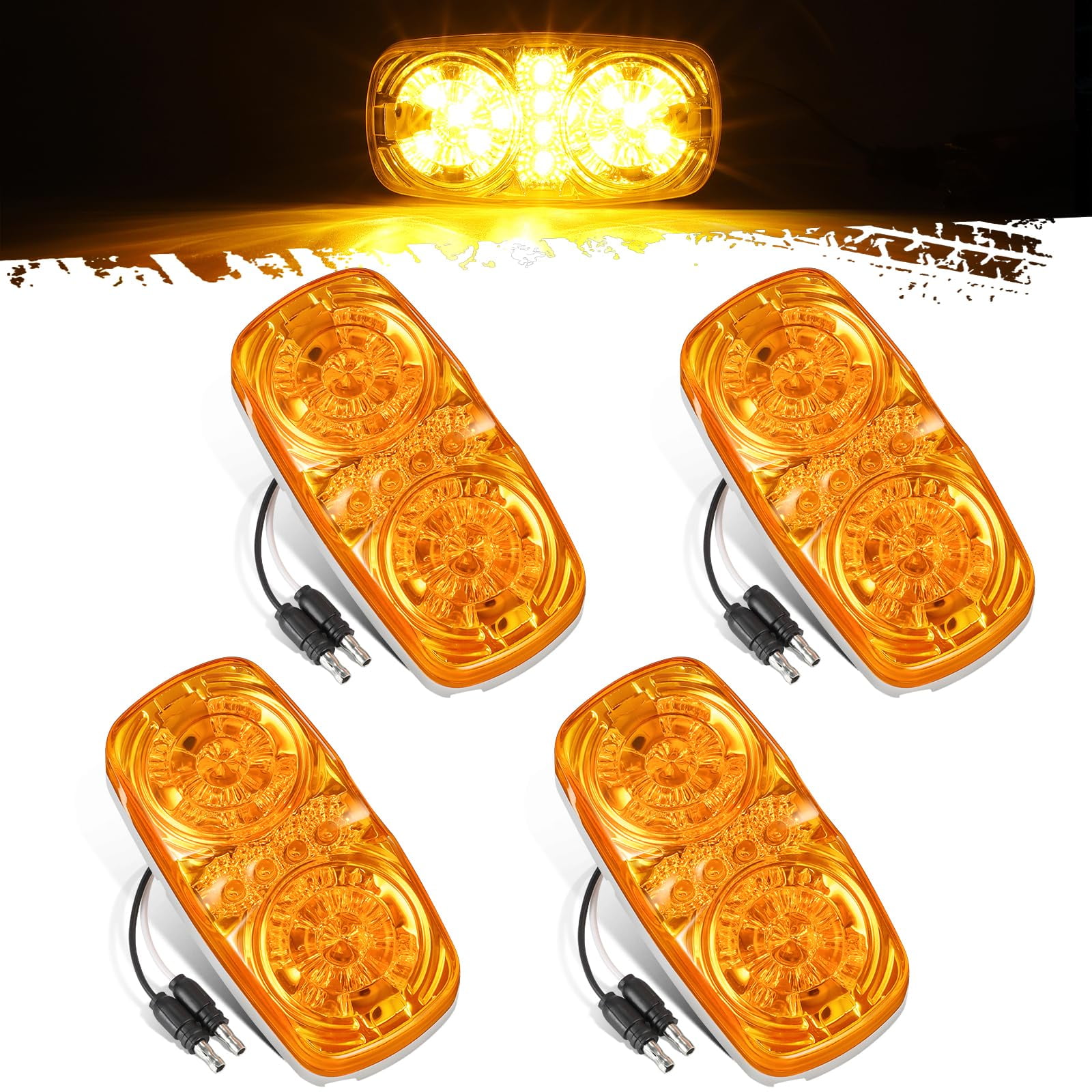 Partsam 4Pcs Upgrade Double Bullseye Amber16LED Marker Lights with ...