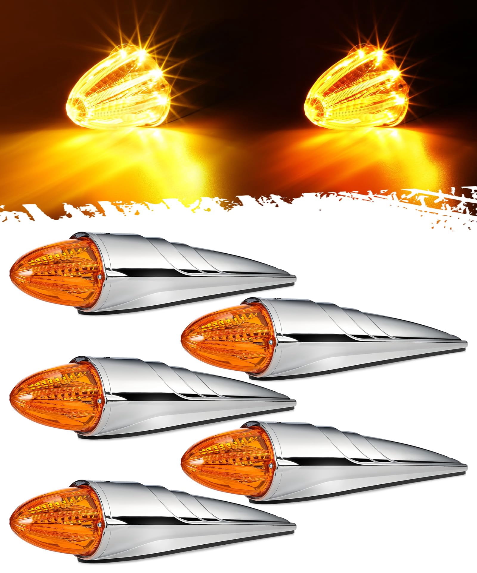 Partsam 5PCS Amber Torpedo SSF20 Cab Marker, Chrome Roof Running Lights ...
