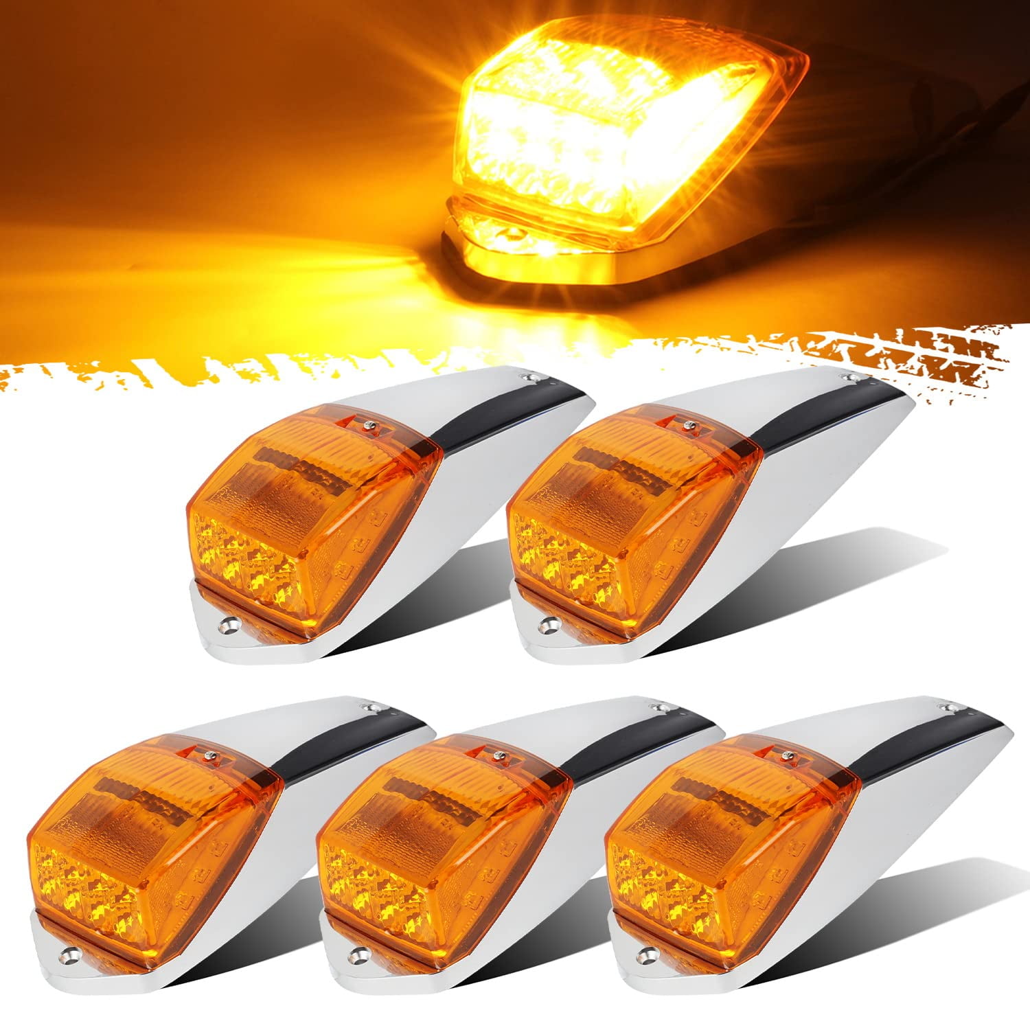 Partsam 5PCS Truck Cab Marker Light 17 LED Amber Top Roof Running ...