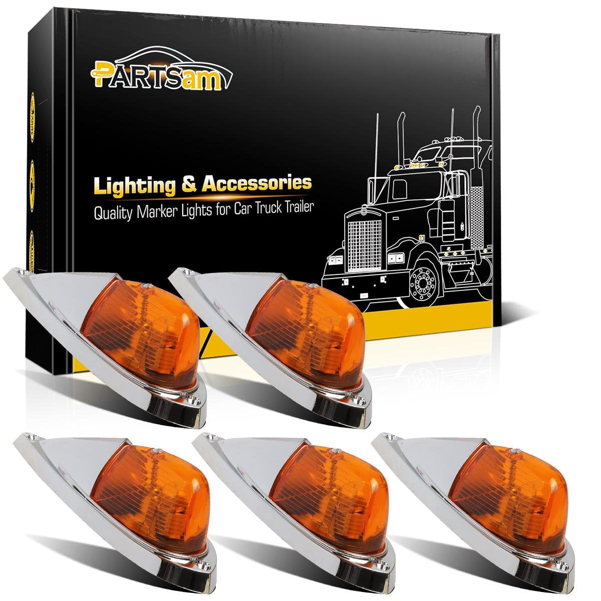 Partsam 5X Amber Cab SSF20 Marker Top Roof Running Lights Kit Universal ...