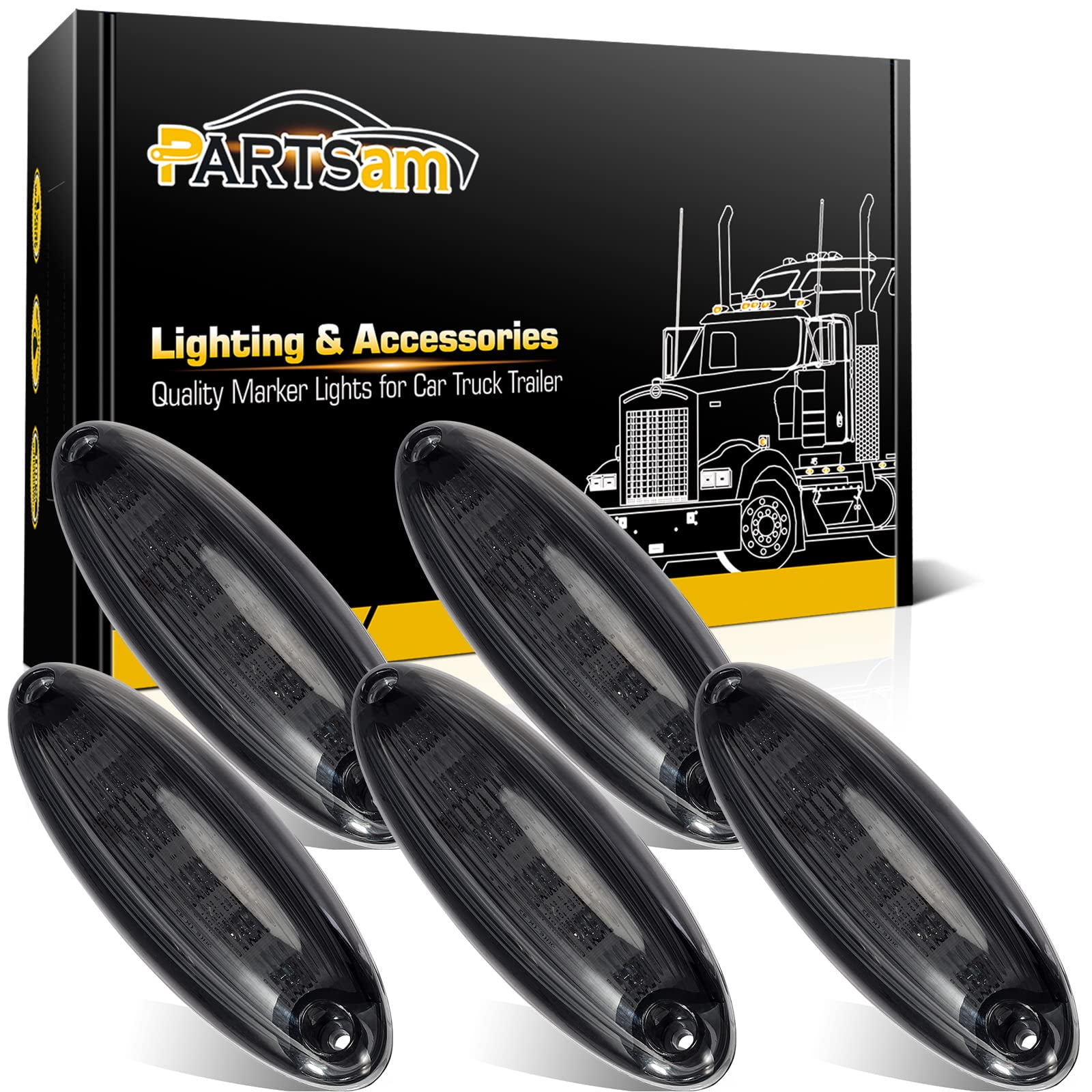 Partsam 5pcs Smoke Lens Yellow 6 LED Top Cab Marker Roof Running Lights ...