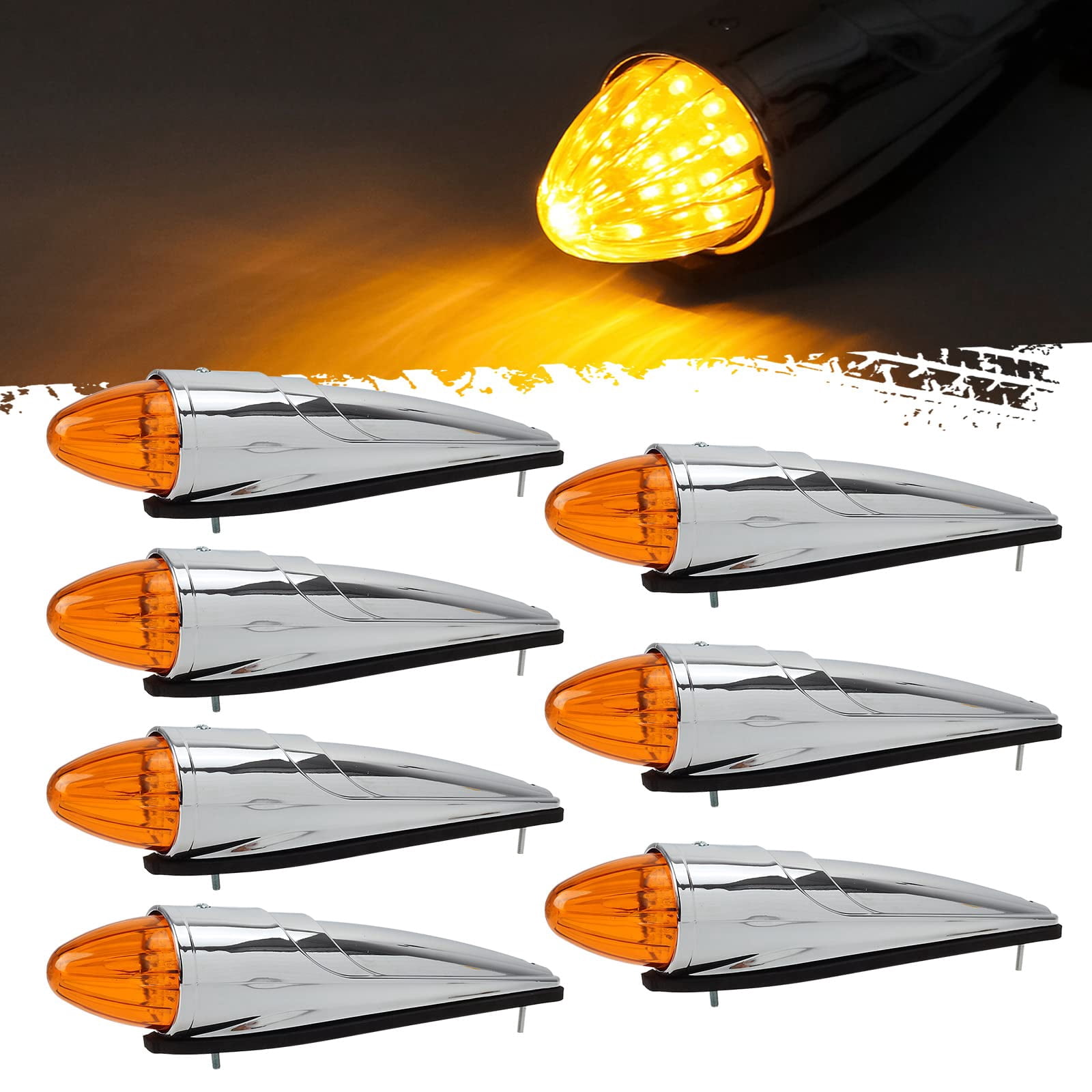 Partsam 7PCS 17 LED Torpedo Cab Lights Chrome Amber LED Top Cab Marker ...