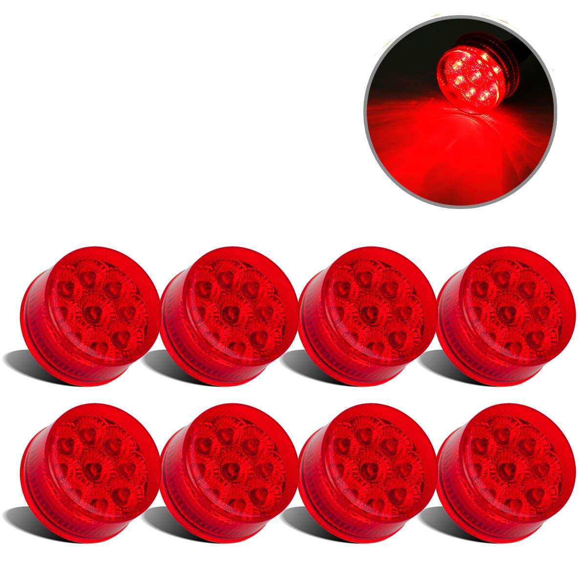 Partsam 8Pcs 2 inch CM31 Red 9 LED Side Marker Lights Clearance Lights ...