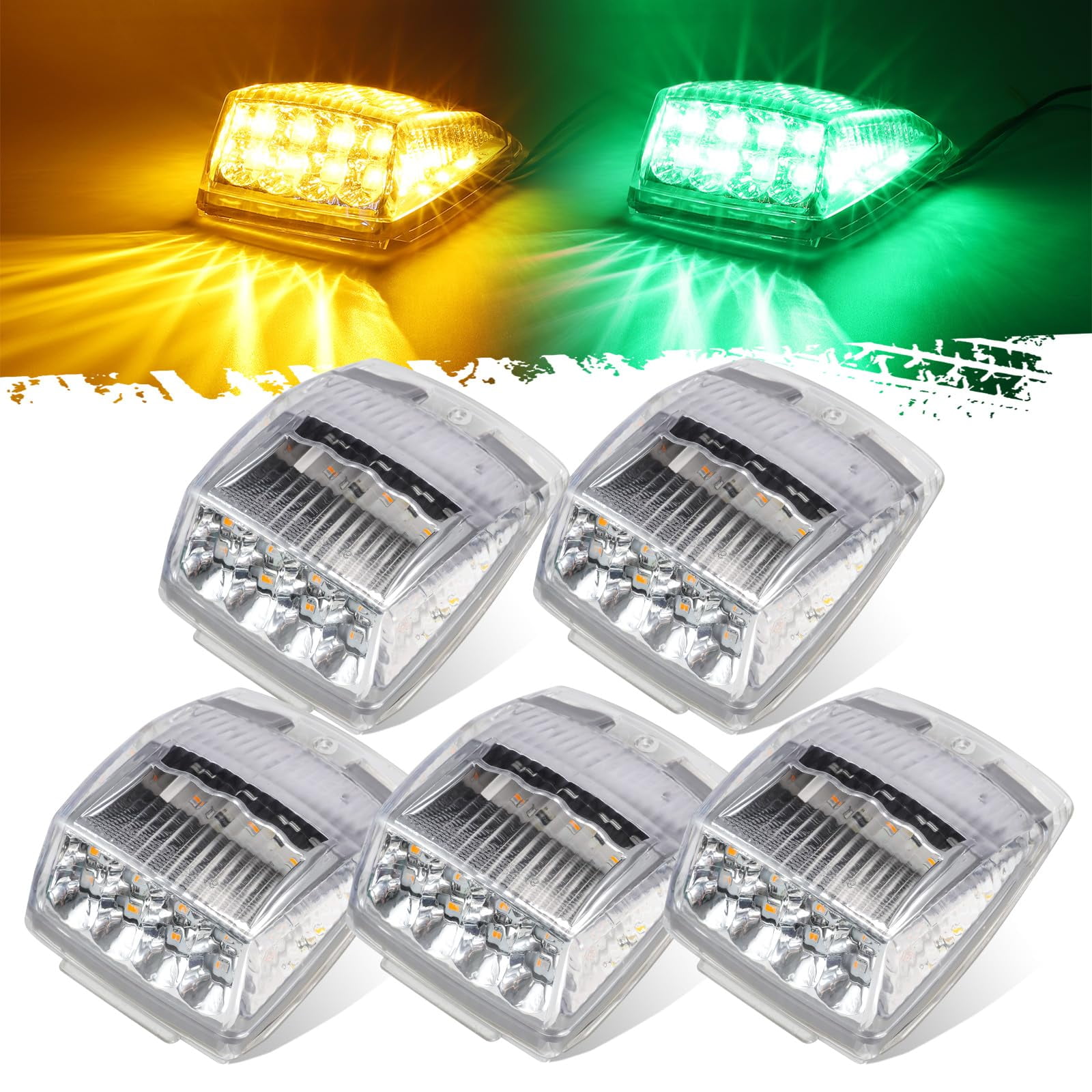 Partsam Cab Light, 5Pc SSF20 17LED Dual Color Square Cab Marker Roof ...