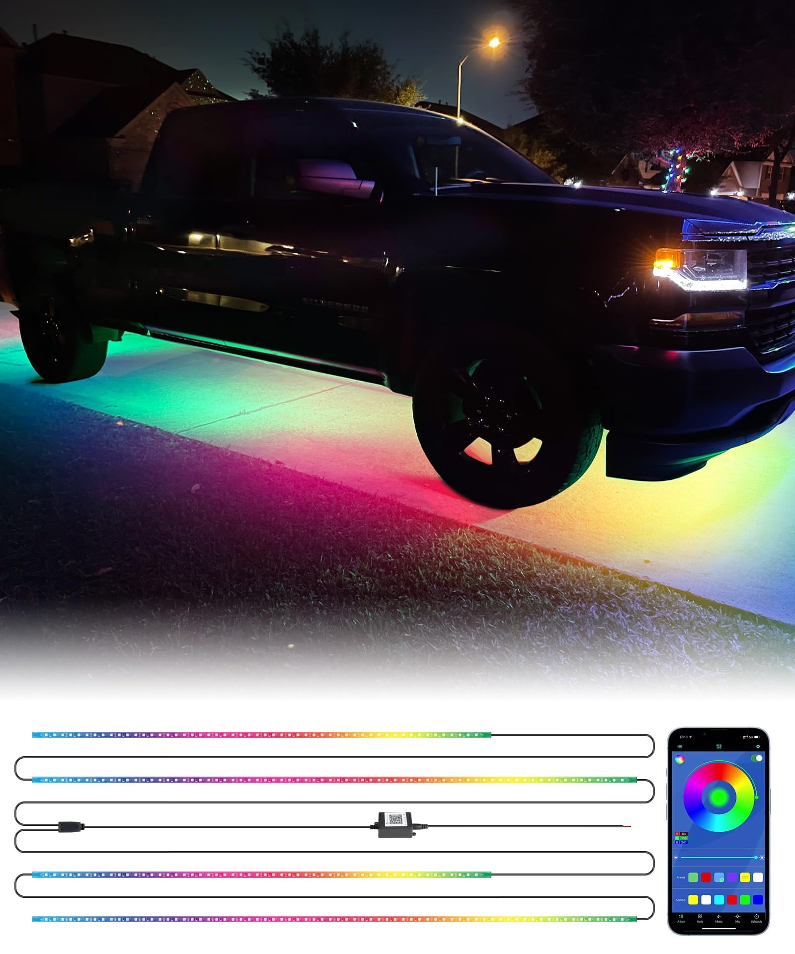 Partsam Car Underglow Neon SSF20 Accent Strip Lights with APP Control ...