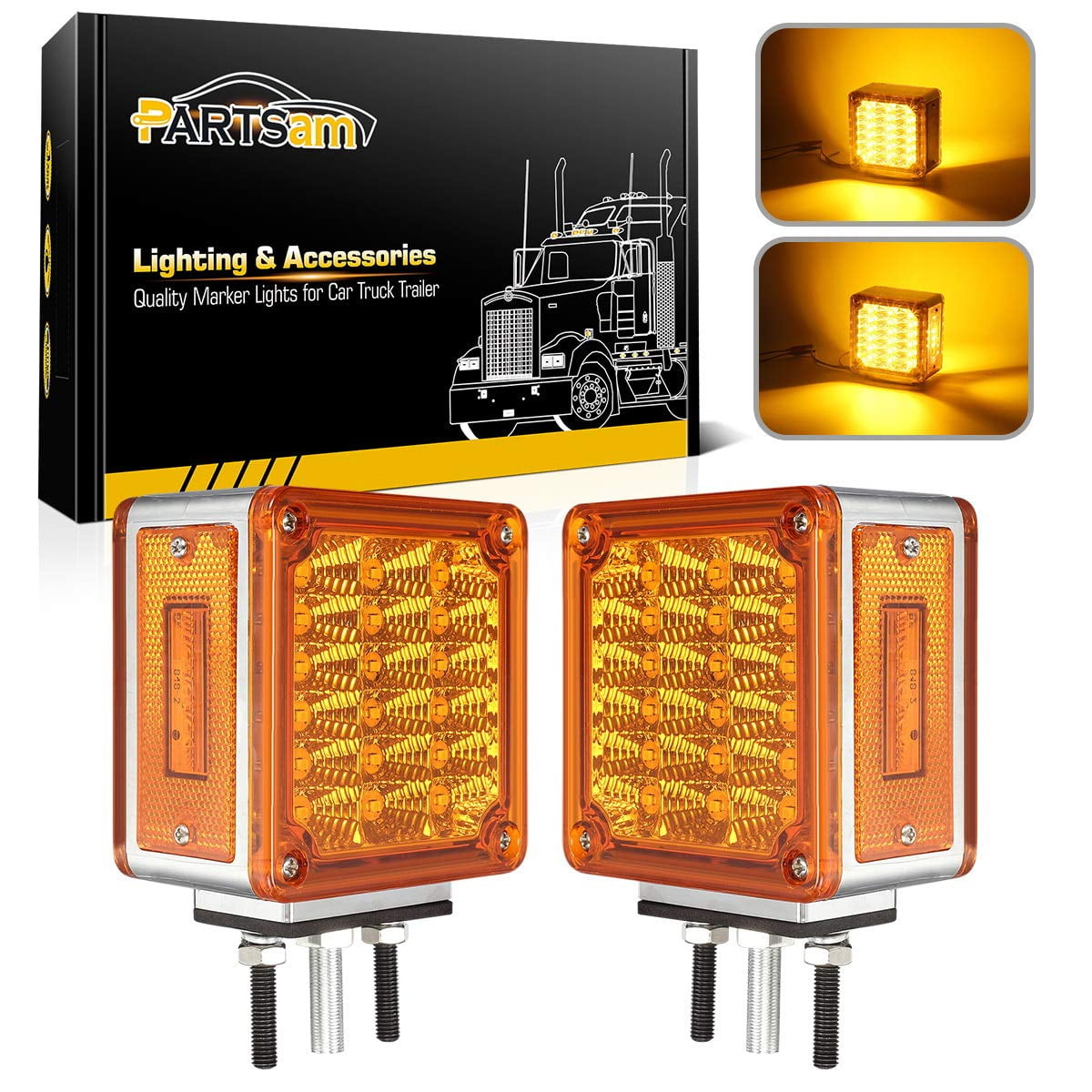 Partsam LED Pedestal Lights Amber/Amber Double Face 39 LED Turn Signal ...