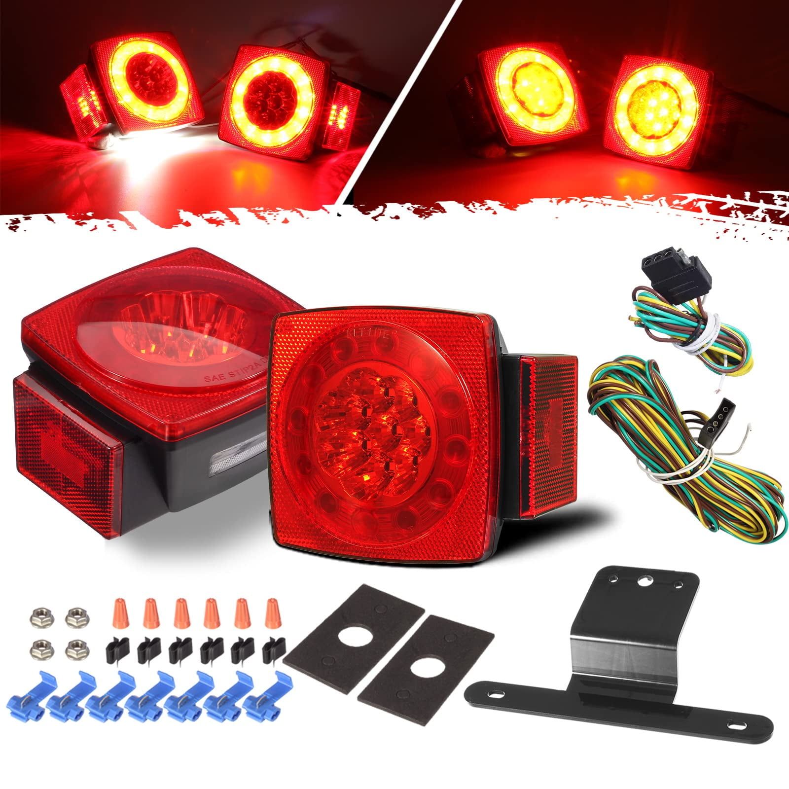 Partsam Led Submersible Trailer RRF12 Tail Lights Kit, 12V Square LED ...