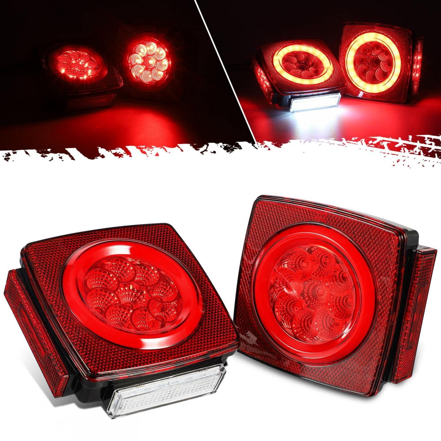 Partsam Pair Slim Square CI30 LED Trailer Light Halo Glow Submersible ...