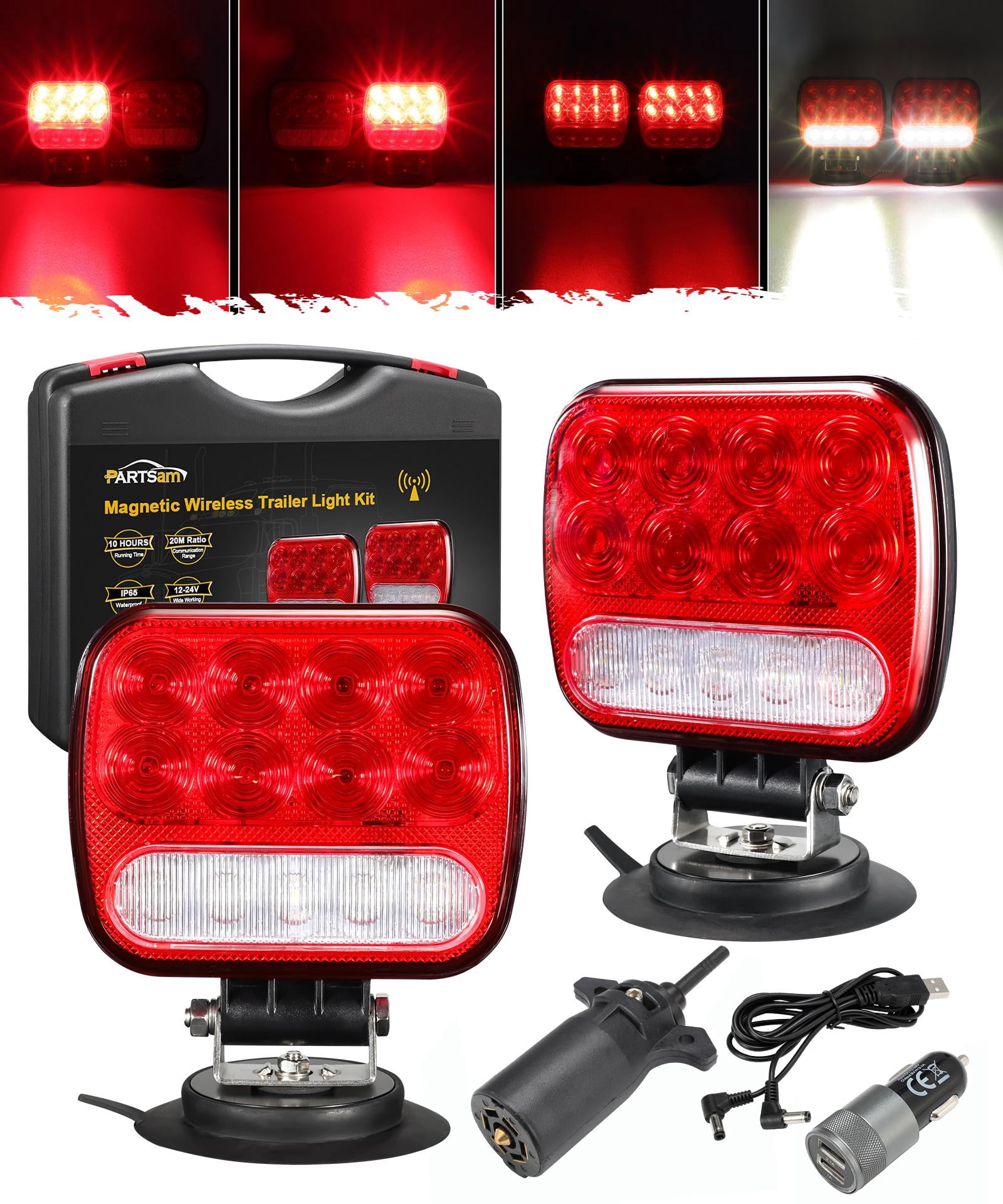 Partsam Wireless LED Trailer Light Kit Magnetic Towing Tail Light ...