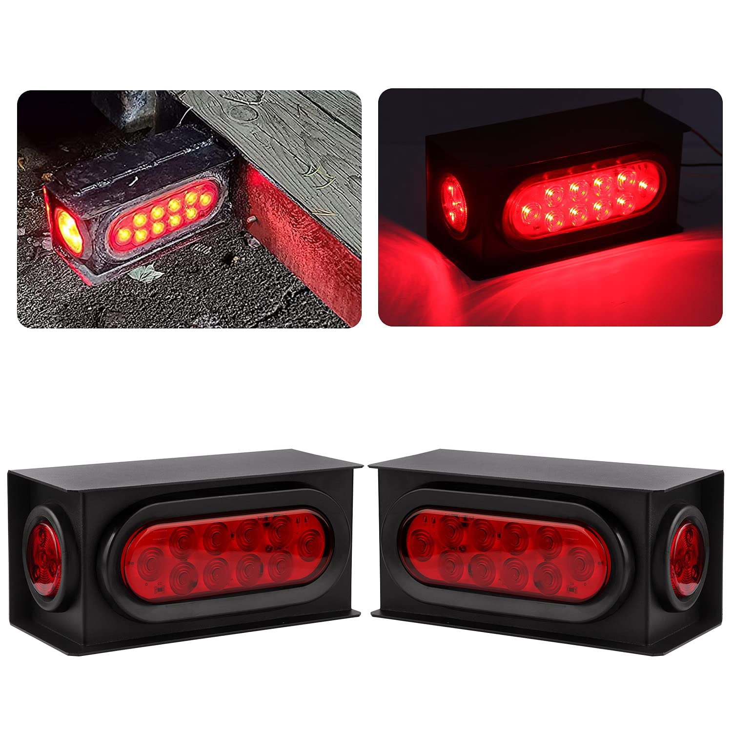 Partswcgg 2Pcs Steel Trailer Lights Boxes Housing Kit w/6 Inch Oval Red ...