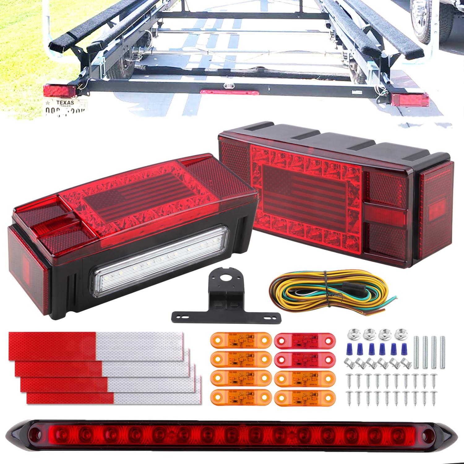 Partswcgg Submersible LED Trailer IFF17 Light Kit 12V, Led Trailer Brake Stop Turn Tail License ...