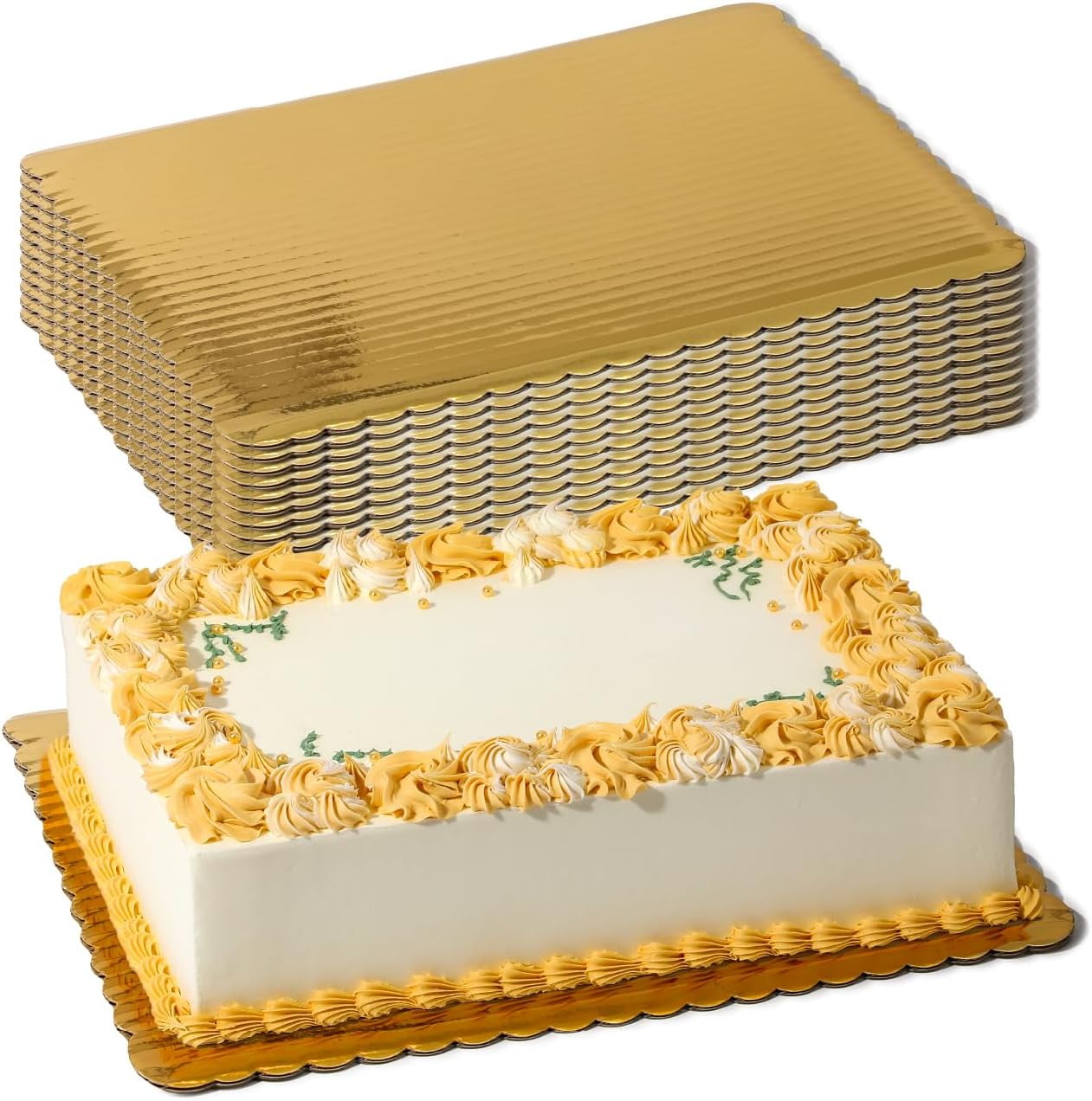 Party [100 Pack] 14x10 Rectangular Cake Stand Gold Cardboard Cake ...