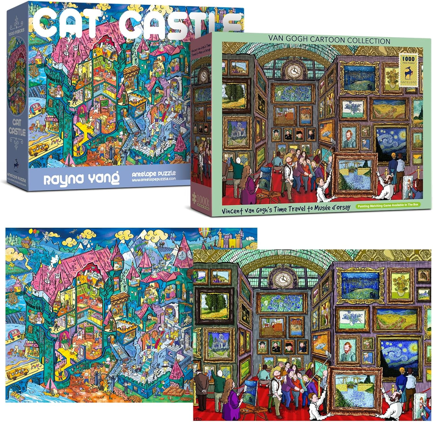 Party 2 in 1 1000 Piece Puzzle Bundle - Van Gogh's Time Travel to Muse ...