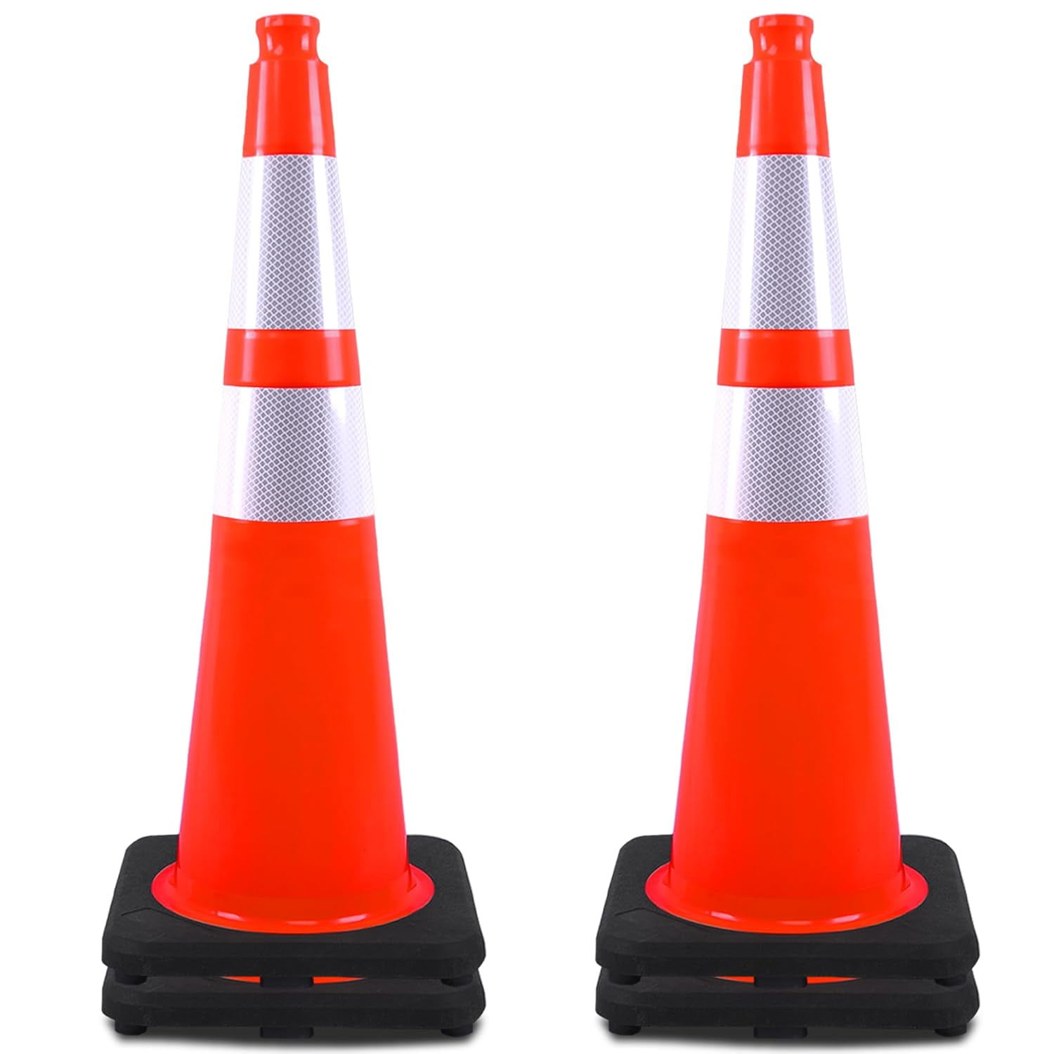 Party 4 Pack 28" Orange Traffic Cones, PVC Parking Construction Safety Cones w/Reflective ...