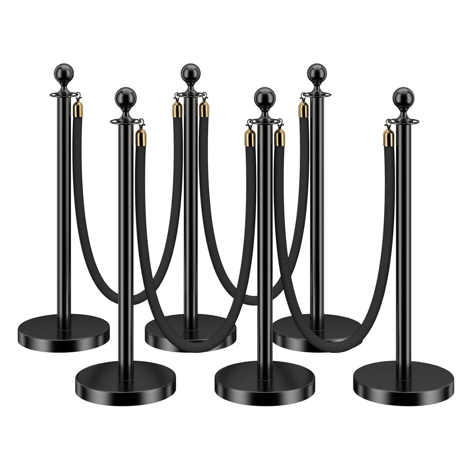 Party 6PCS Stanchion Post, Crowd Control Barriers, 5 ft Black Velvet ...