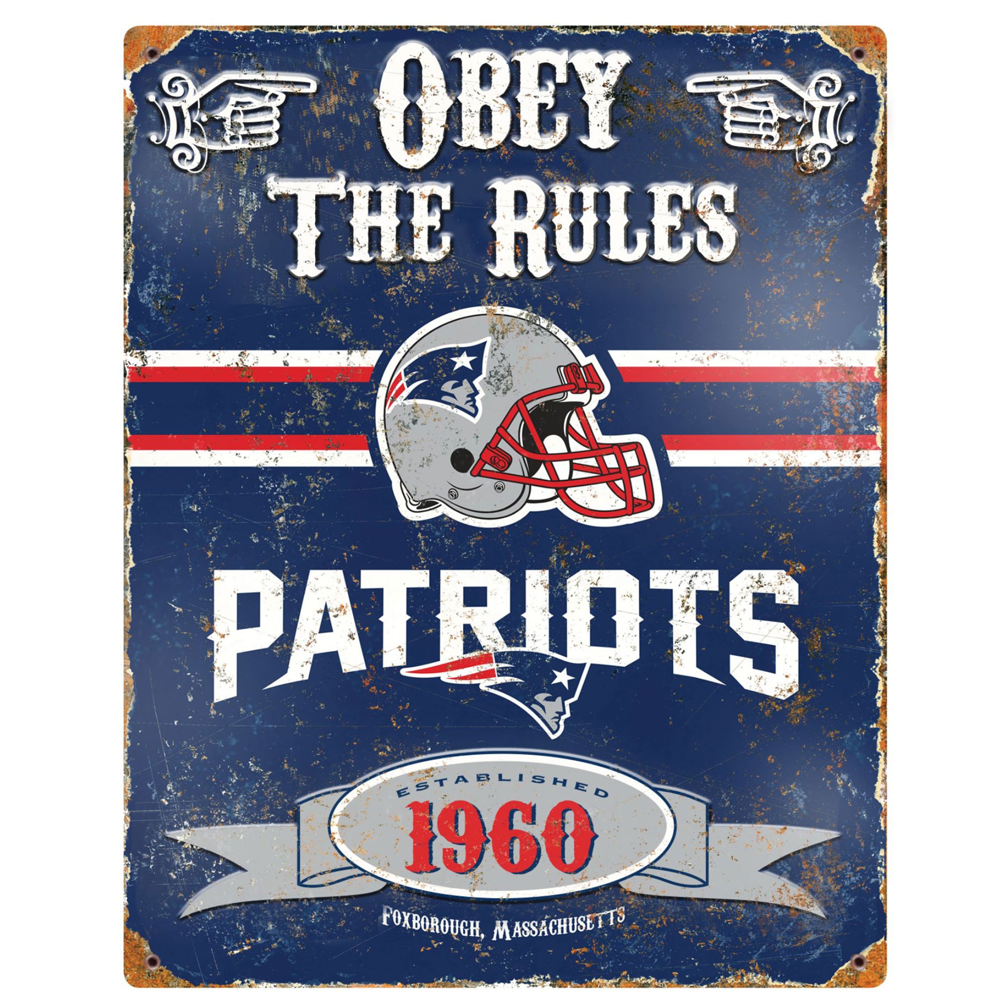 New England Patriots Large 14.5x11.5 Inch Heavy Duty Metal Wall Pub ...