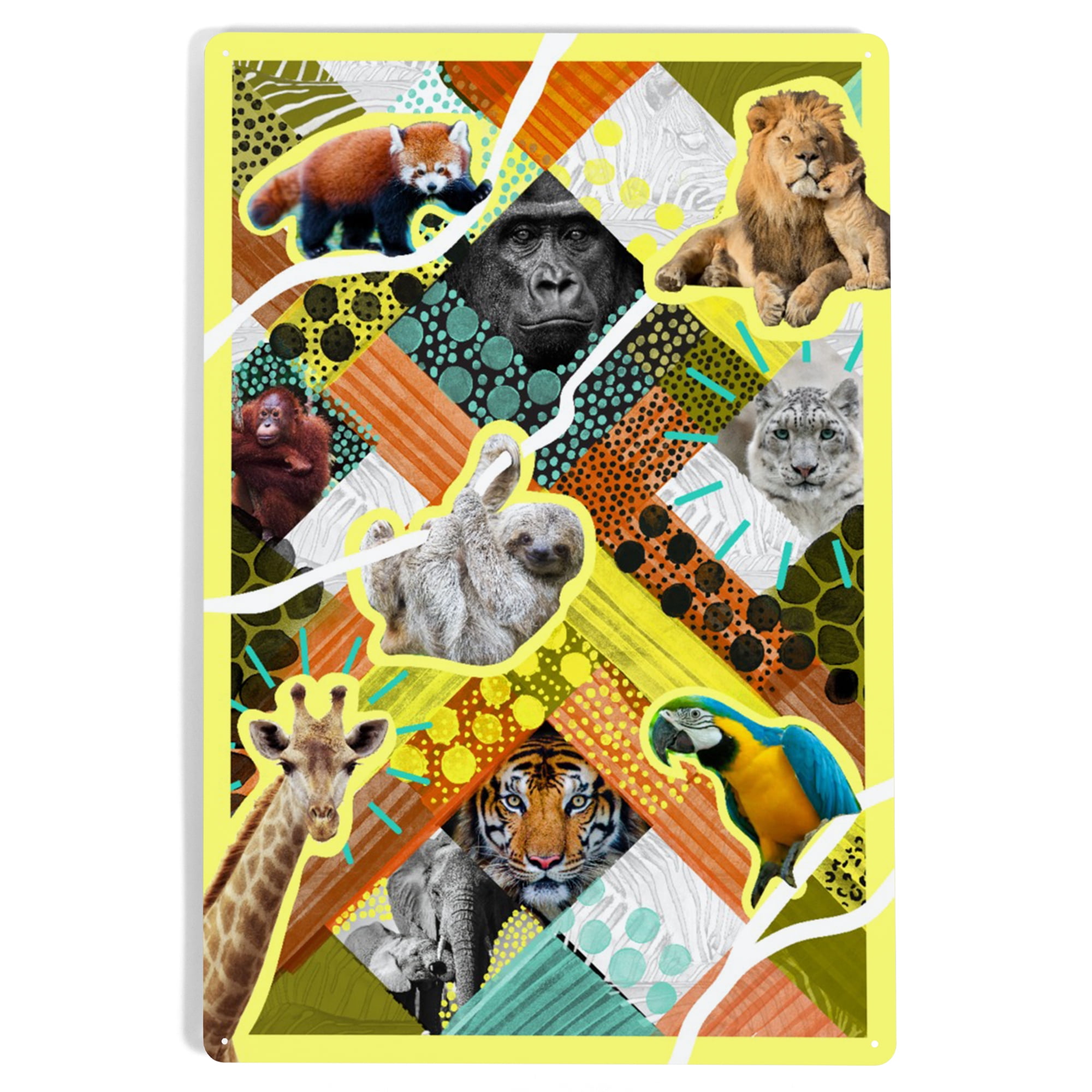 Party Animals, Zoo Collage (12x18 Aluminum Art, Indoor Outdoor Metal ...