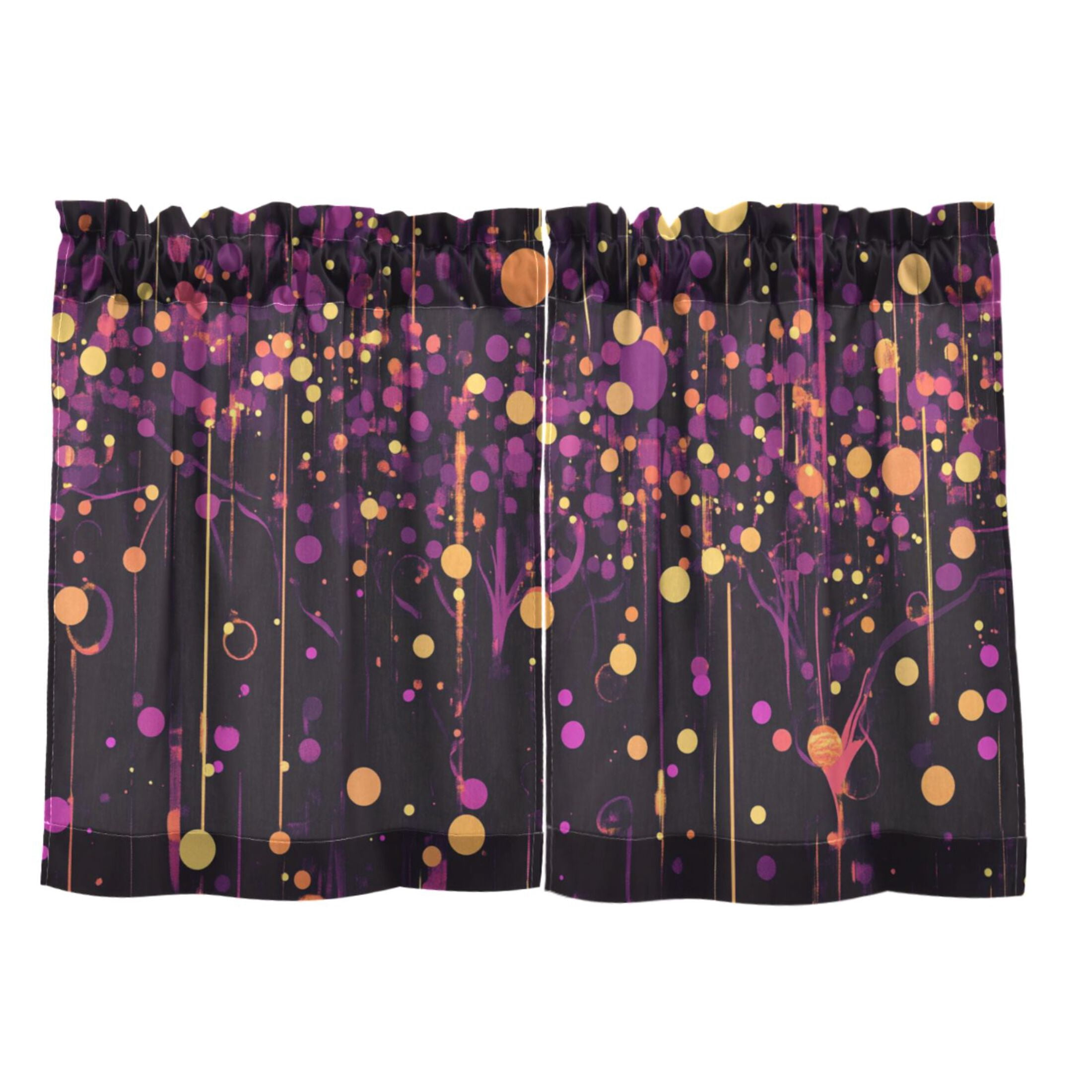 Party Art Fireworks 27"x36" Linen Look Cafe Curtain Set with Privacy ...