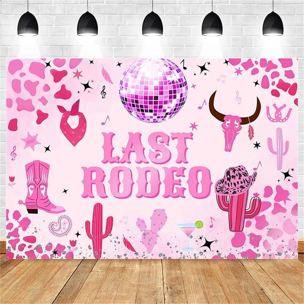 Party Background Photo Booth Banner Props Pink Cactus Boots Cartoon ...