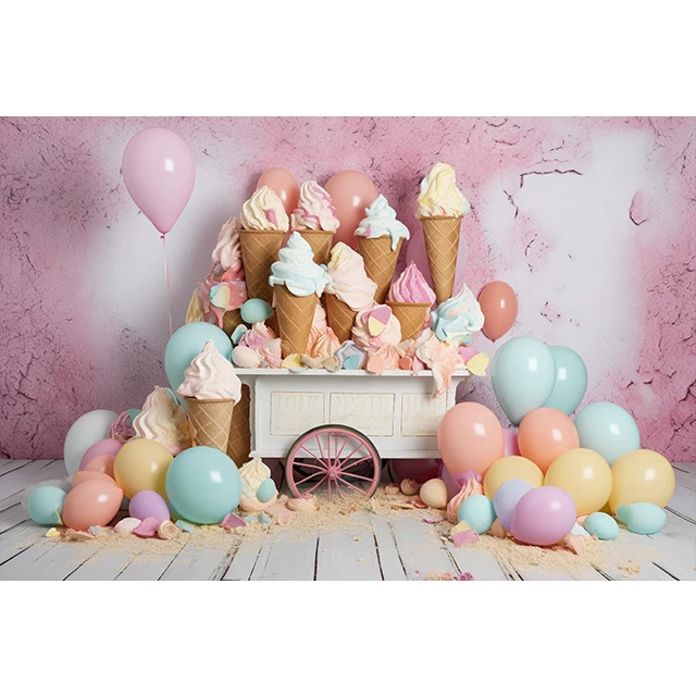 Party Background Pink Ice Cream Baby Child Portrait Photography ...