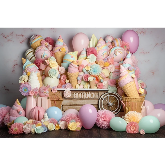 Party Background Pink Ice Cream Baby Child Portrait Photography ...