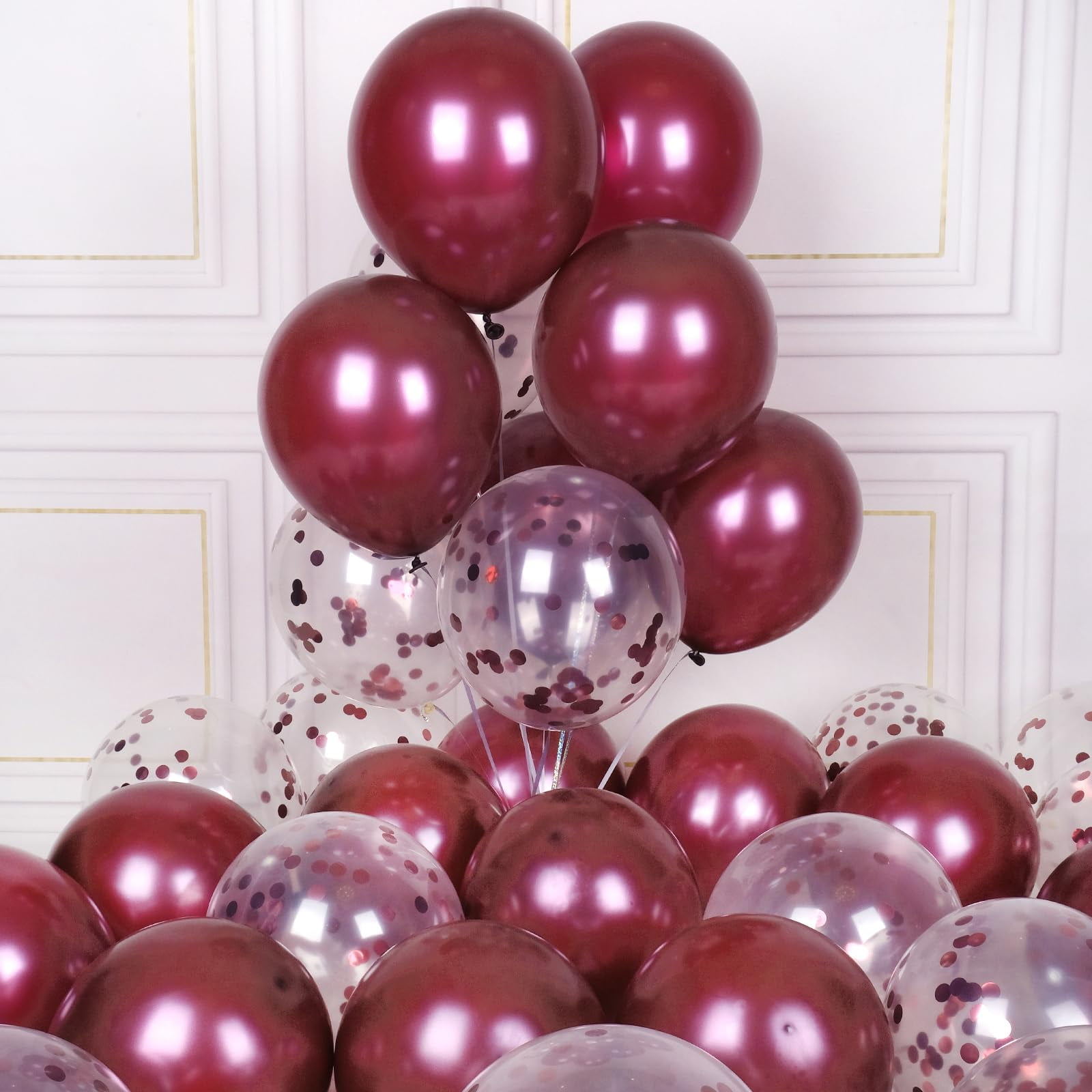 Party Balloons Pack of 80- Metallic Burgundy Balloons and Confetti ...