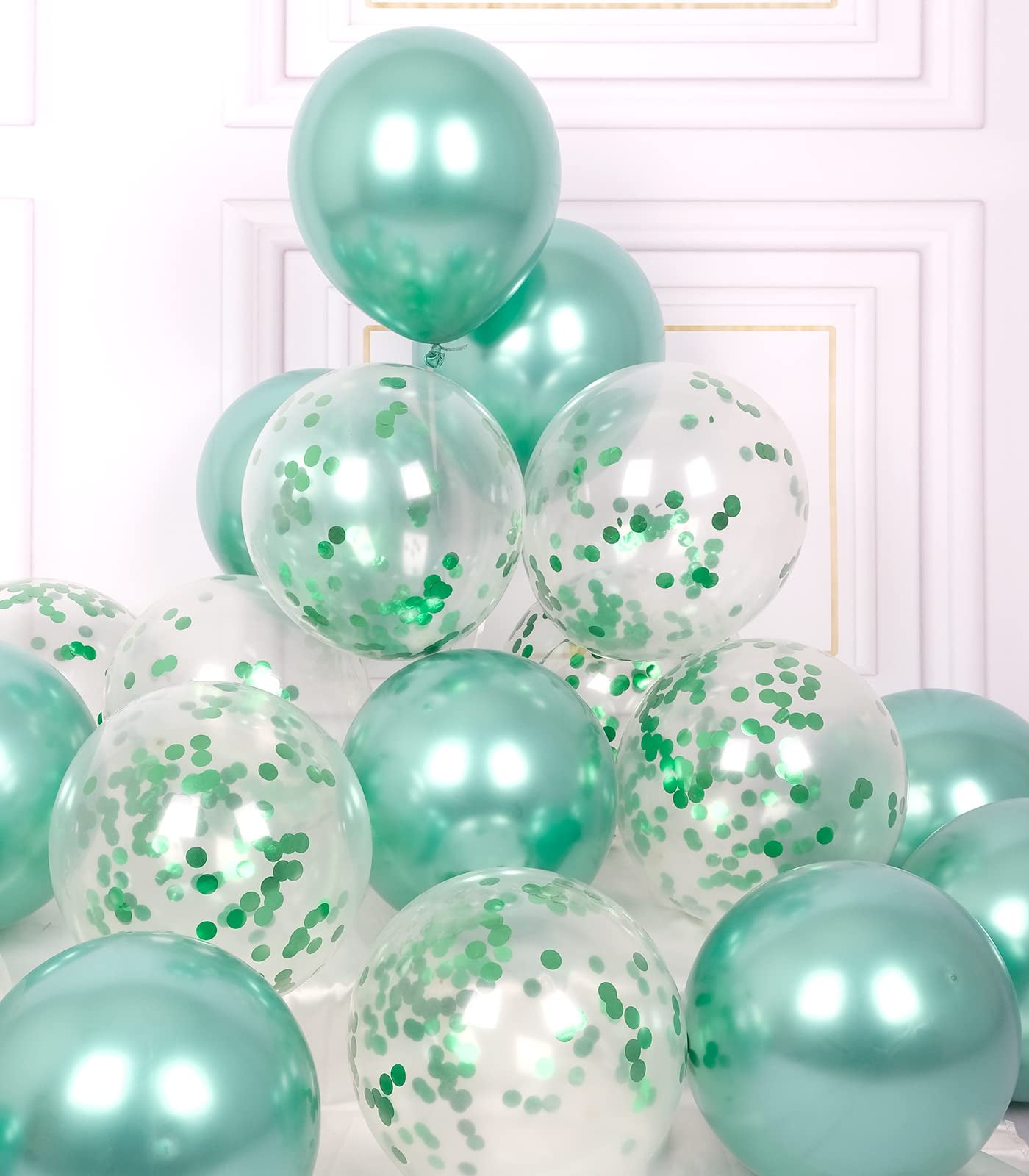 Party Balloons Pack of 80 - Metallic Green Balloons & Confetti Balloons ...