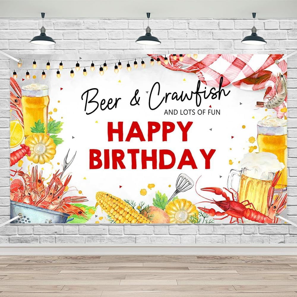 Party Banner -Crawfish Beer Birthday Celebration Happy Birthday Red ...