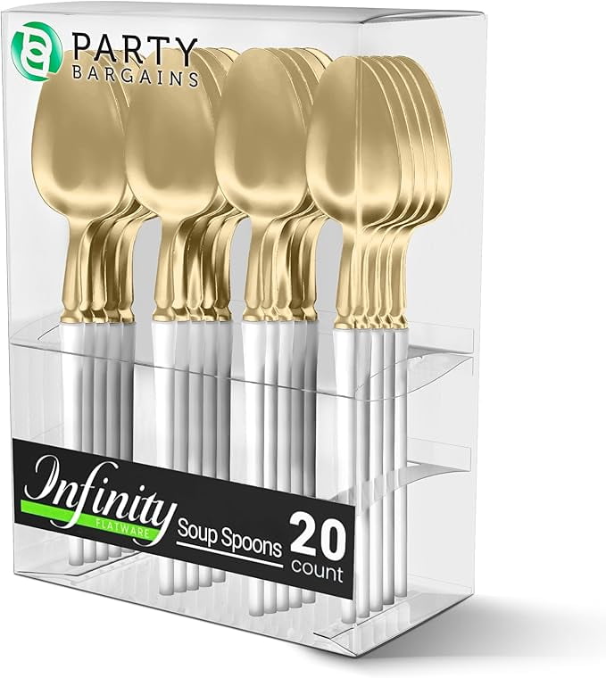 Party Bargains Disposable Plastic White Gold Soup Spoons, Infinity ...