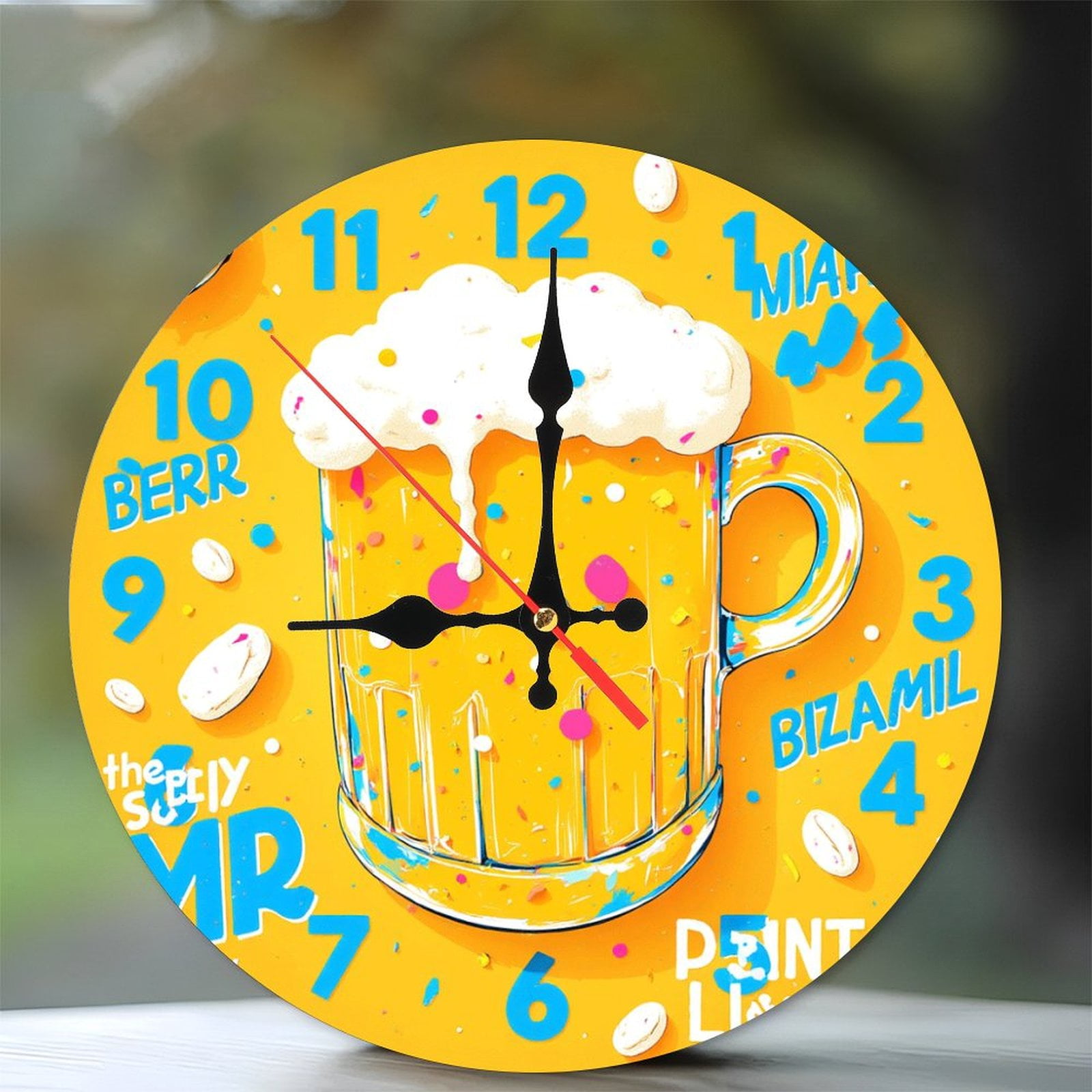 Party Beer Pint Glass Mug 10-Inch Silent Wooden Wall Clock, Battery ...
