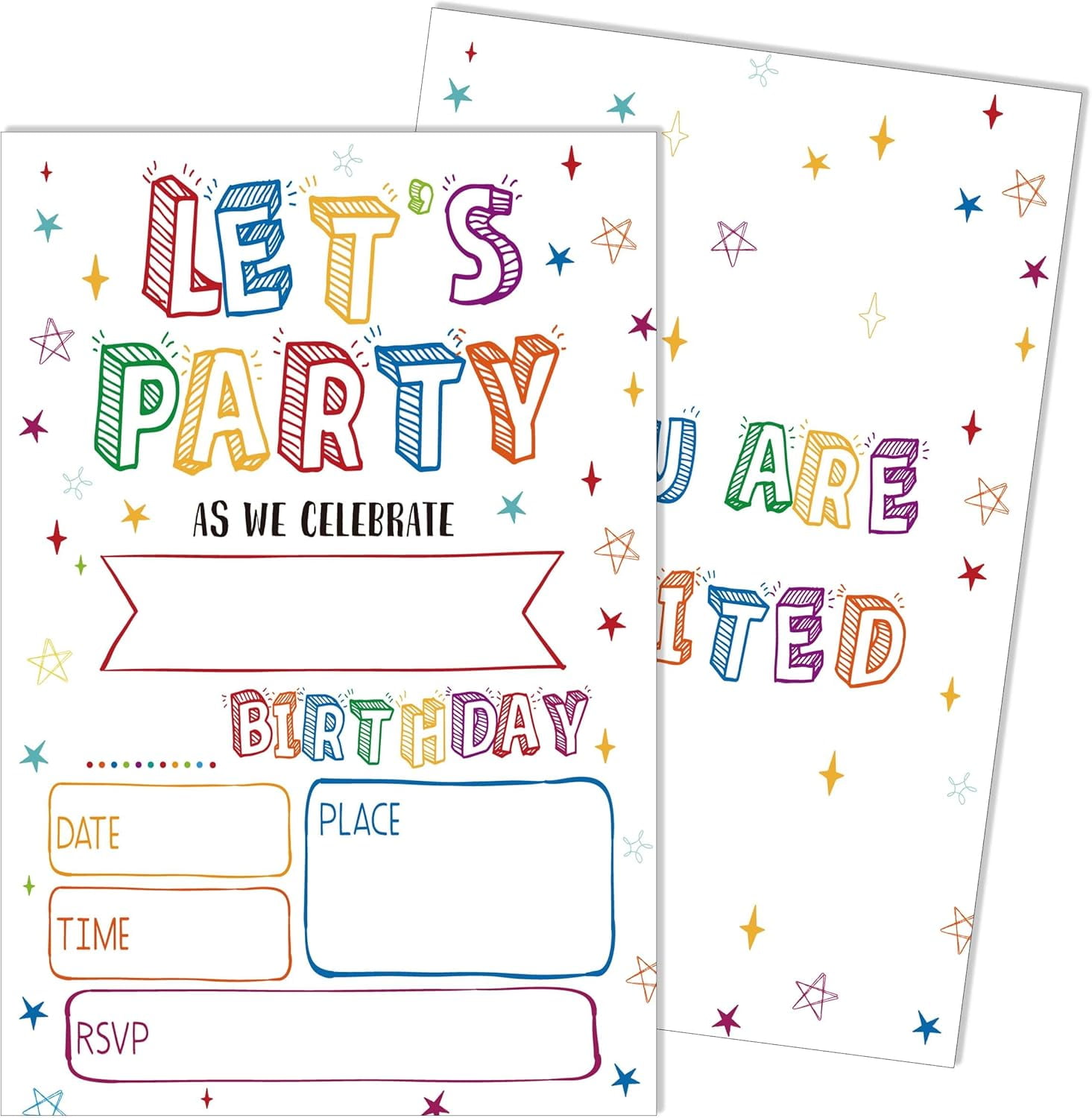 Let's Party Birthday Party Invitations- 20 Pack Kids Birthday Invite ...