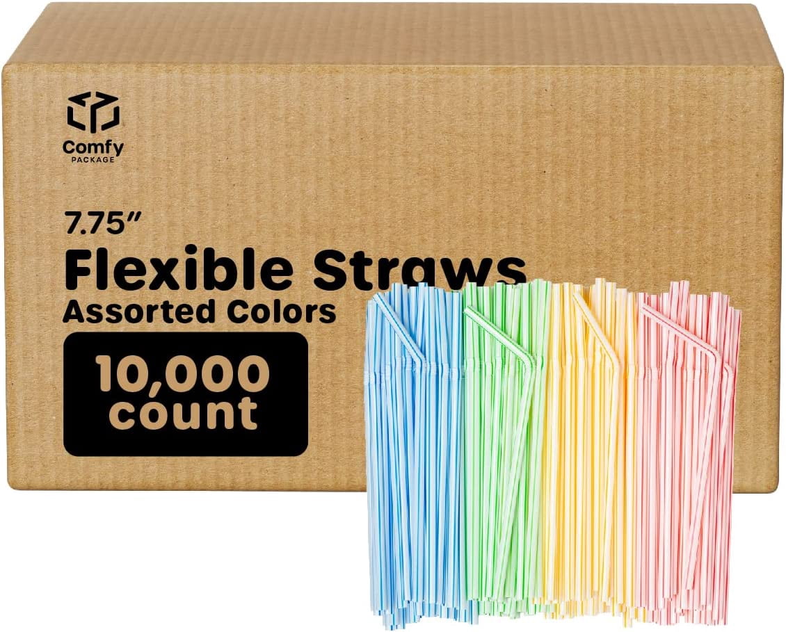 Party [Case of 10,000] 7.75" High Flexible Plastic Straws, Disposable ...