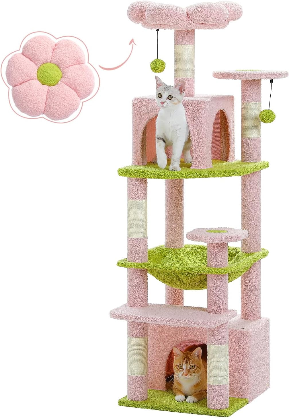 Party Cat Tree, 53.5 Inches Tall Cat Tower with Spacious Hammocks ...