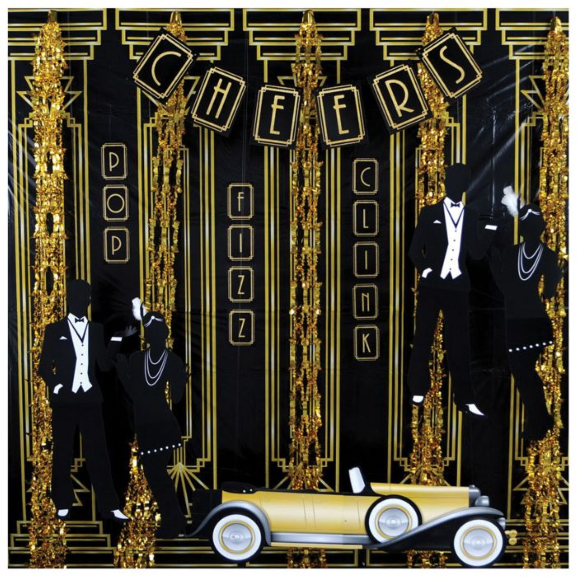 Club Pack of 12 Gold and Black Jointed Roaring Roadster Car Cutouts 4. ...