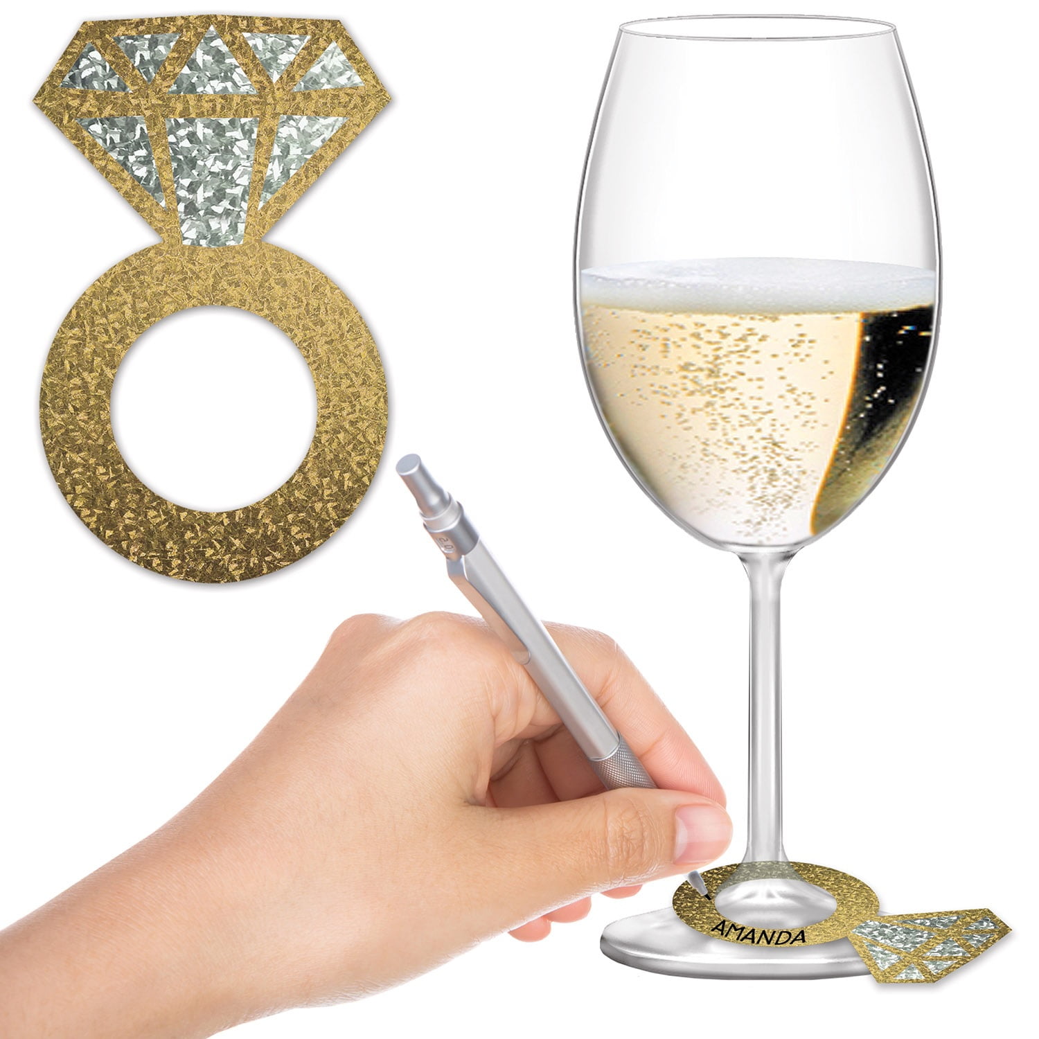 Party Central Club Pack of 288 Gold and Silver Diamond Ring Wine Glass ...