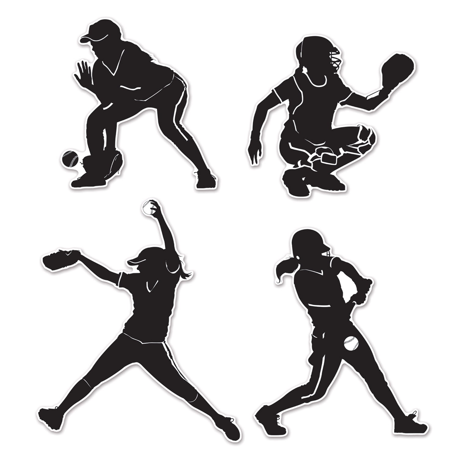 Club Pack of 48 White and Black Female Softball Sports Silhouette ...